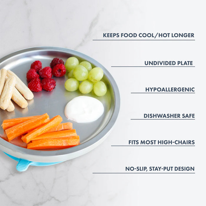 Avanchy Stainless Steel Silicone Round Open Plate - Blue — CanaBee Baby